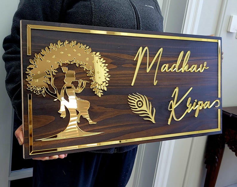 Krishna Hindu Family Name Sign | Personalized Decor | Housewarming Gift ...