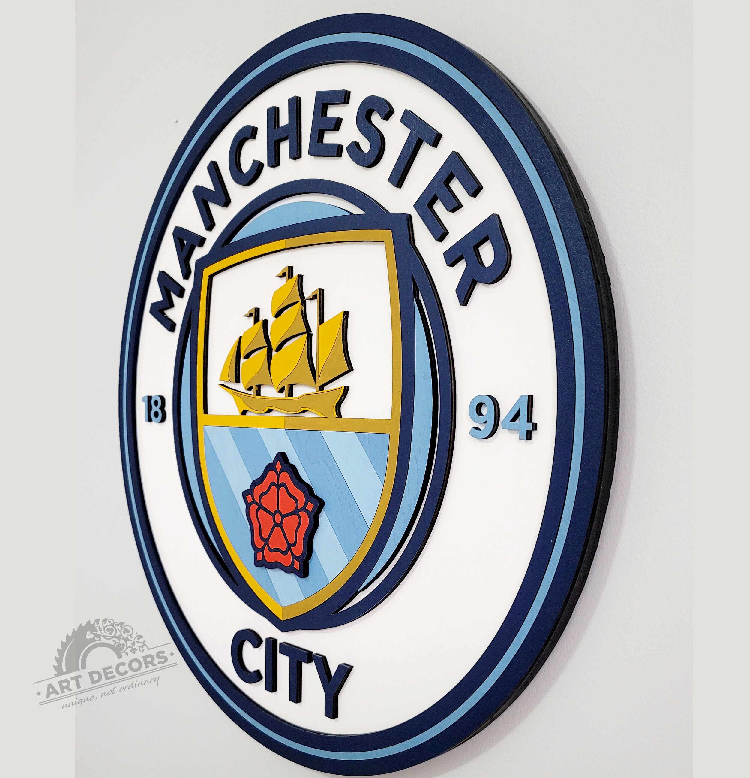 Manchester City Football Club Logo 3D Wooden Sign, Medallion Sports ...
