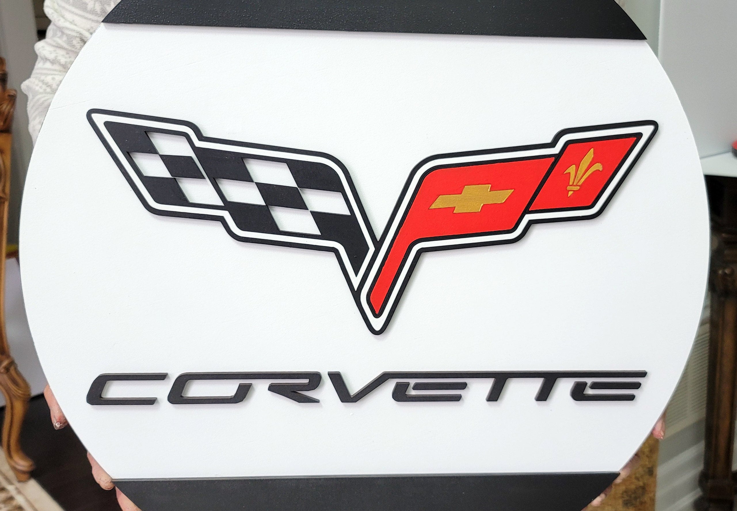 Corvette Car Logo 3D Wooden Sign, Medallion Car Sign for Man Cave, Home ...