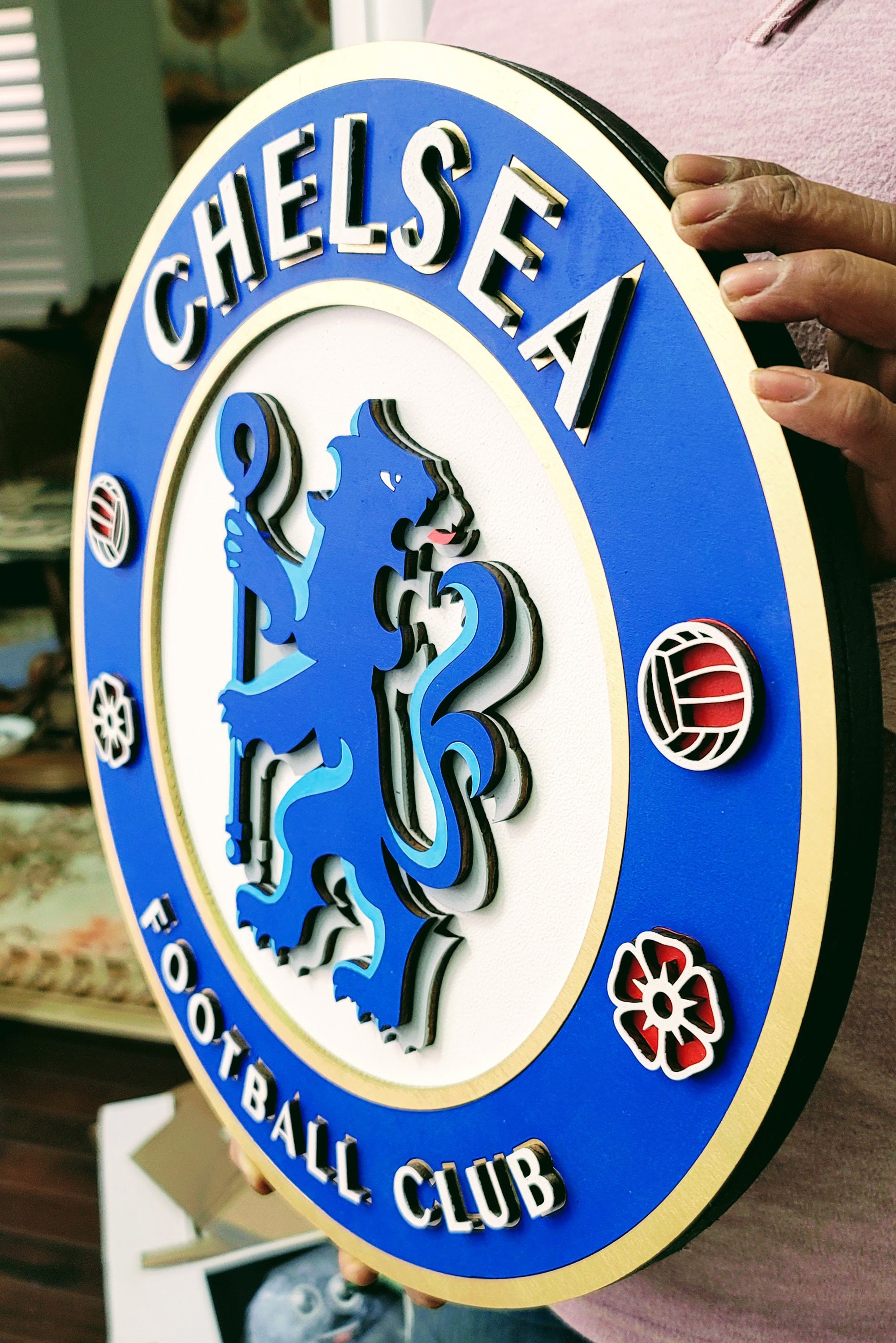 Chelsea Football Club Logo 3D Wooden Sign, Medallion Sports Sign for ...