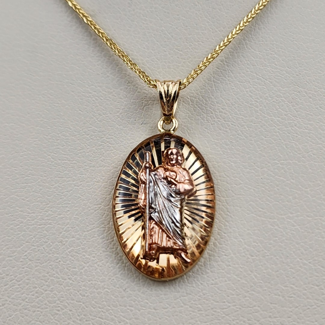 St Jude Thaddeus Oval Necklace, 14K Oval Patron Saint Pendant and 14K ...