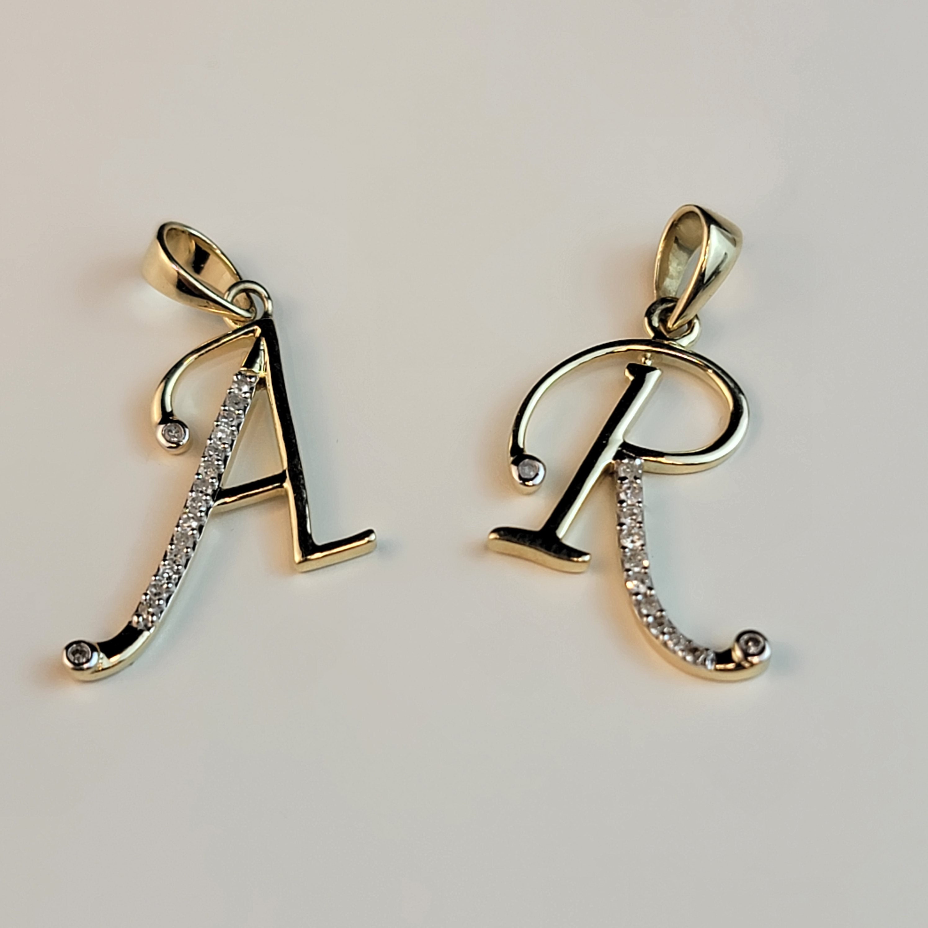 Diamond Gold Initial Pendant Real Diamond 10K Gold Letter - Etsy