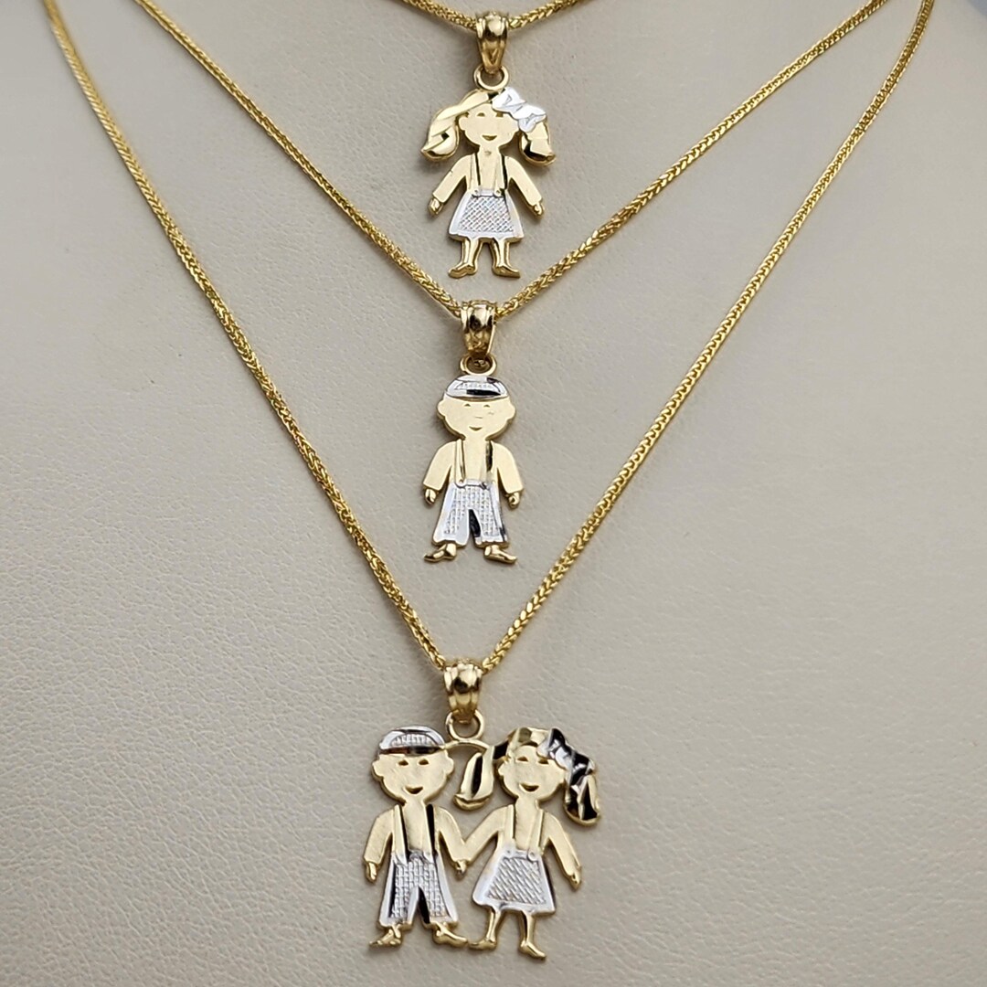 Little Kids 14K Necklace, Gold Boy and Girl Pendant With 14K Chain ...