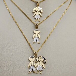 Little Kids Pendant, 14K Solid Gold Boy Girl Necklace, Gold Boy and ...