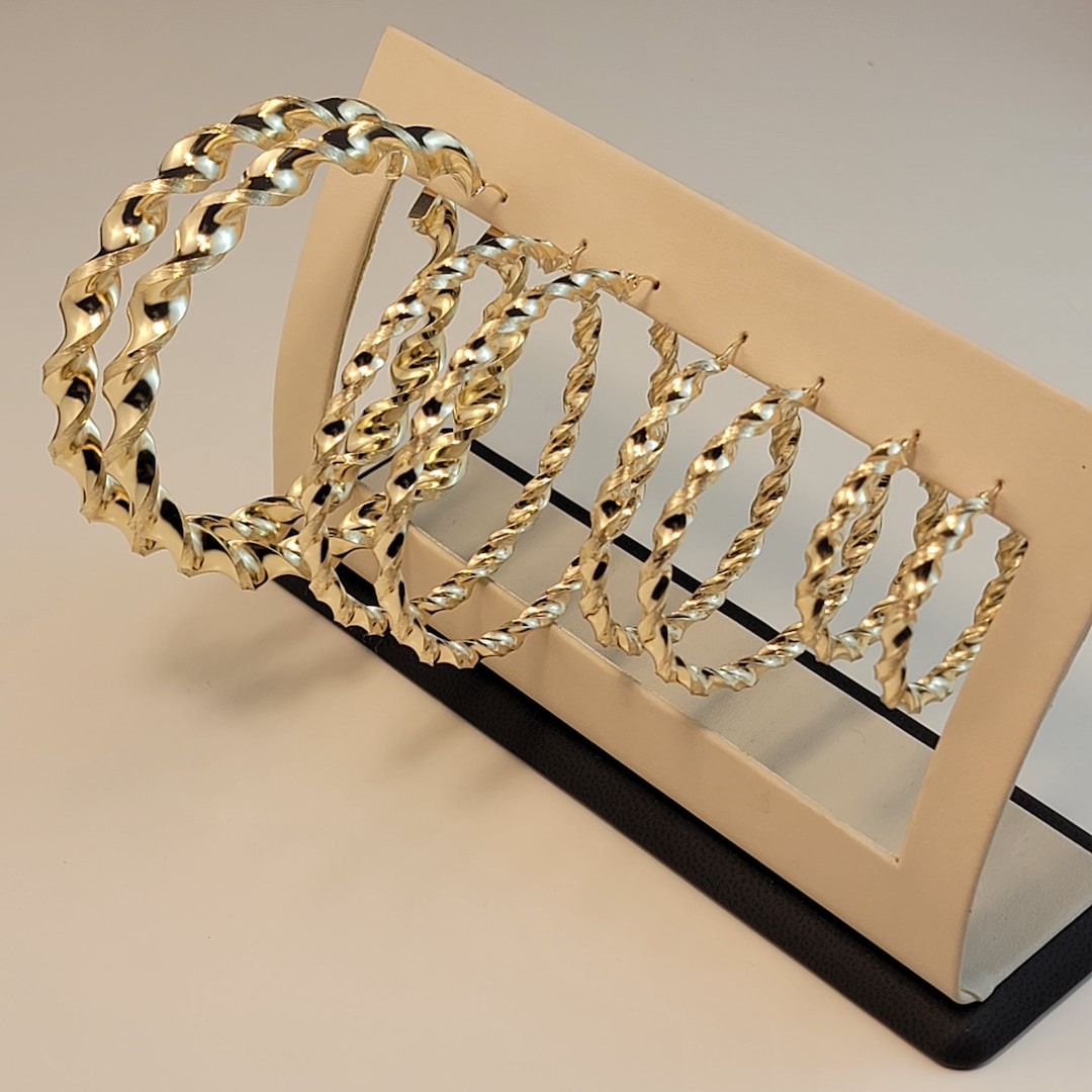 Twisted Hoop 10K Gold Earrings, Huggies Real Gold Semi Solid Earrings ...