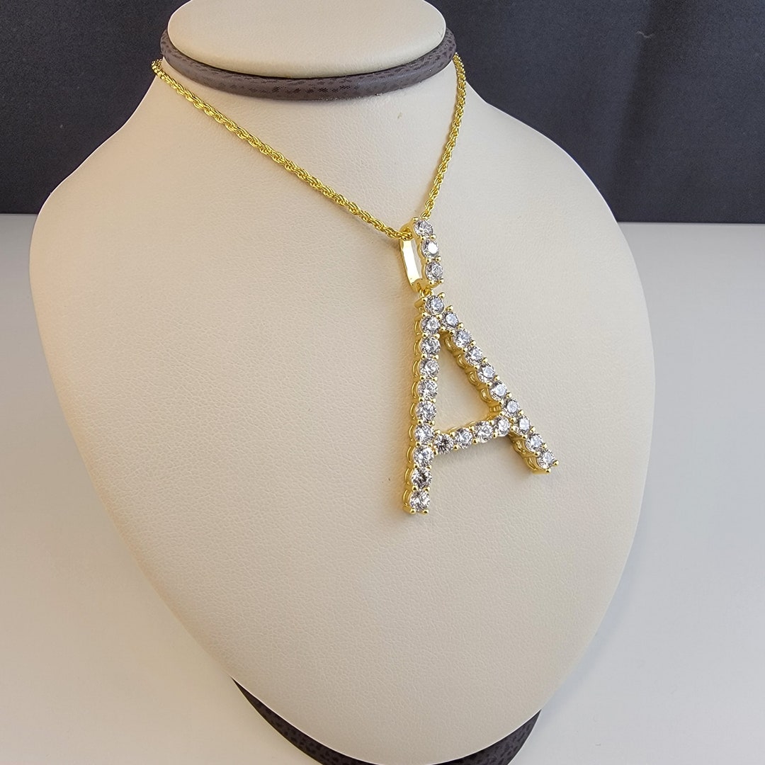 Initial Necklace and Chain Set, Custom Large Initial Pendant With Cubic ...