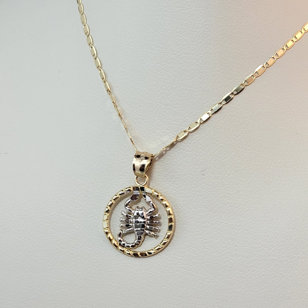 Scorpion Medallion 10K Pendant With Gold Chain, Zodiac Sign Two Tone ...