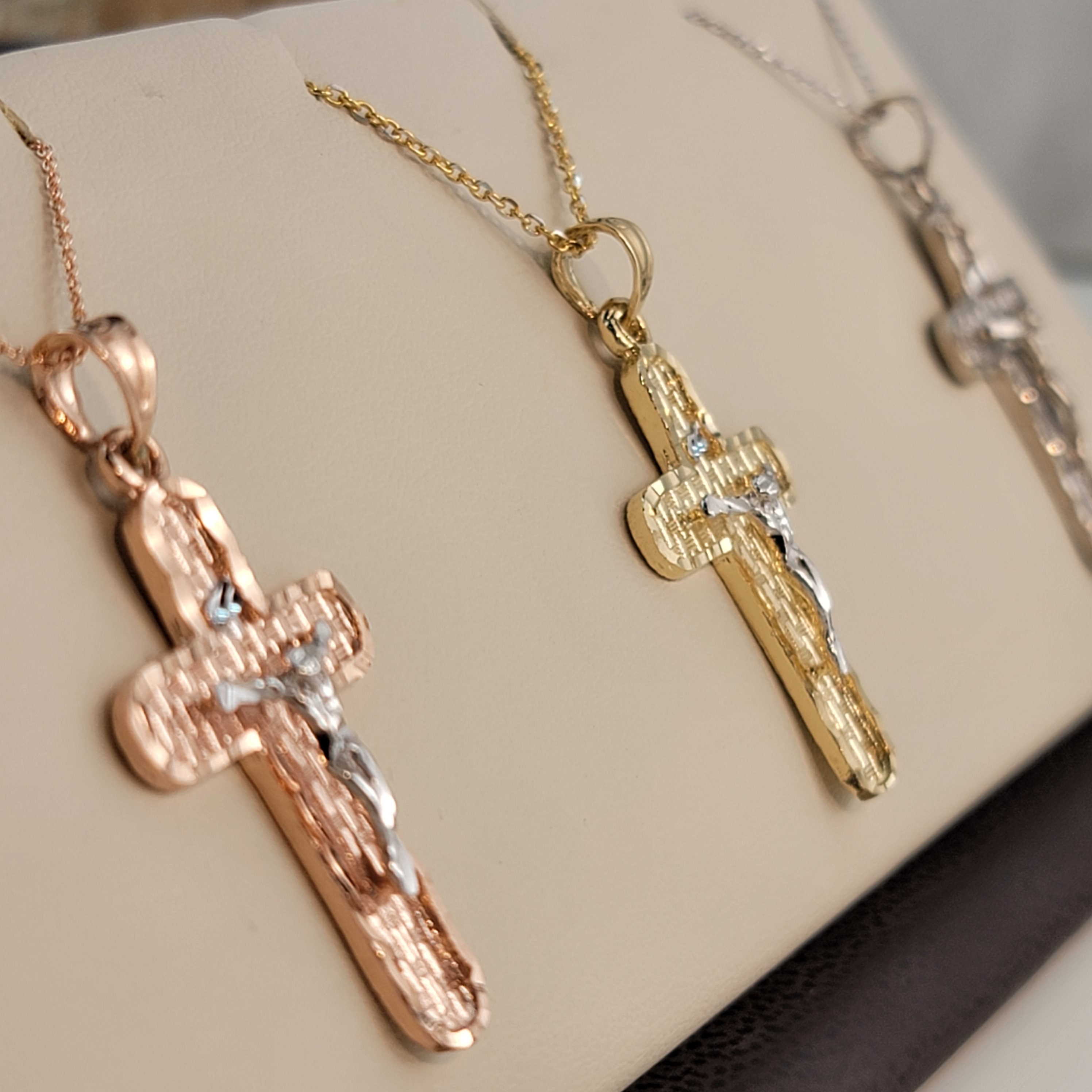 14K Gold Solid Cross With Gold Chain White Gold Rose Gold - Etsy