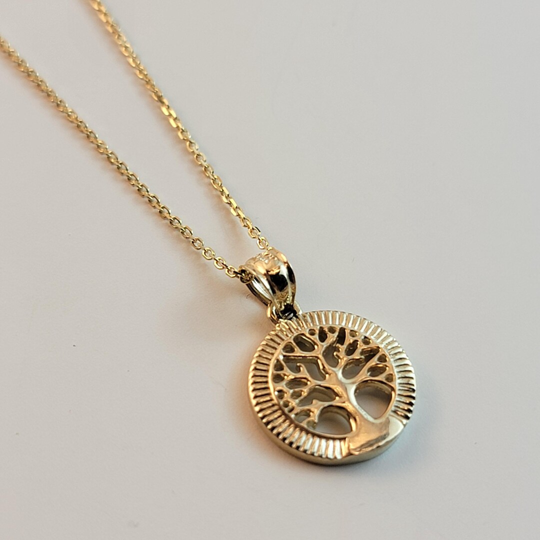 Tree of Life Necklace, 14K Real Gold Life Tree Pendant, Family Tree ...