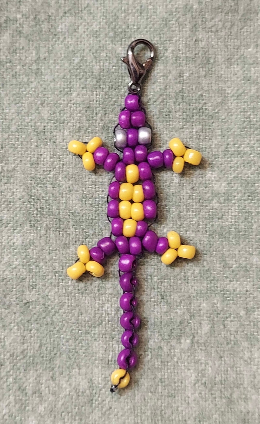 Purple and Yellow Beaded Lizard Charm - Etsy