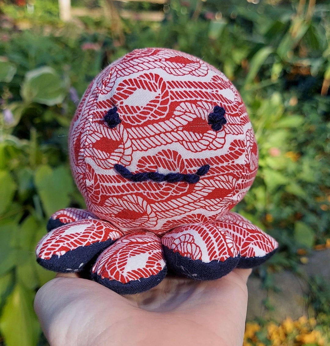 Smiley Face Red Nautical Pattern Plush Octopus - Etsy