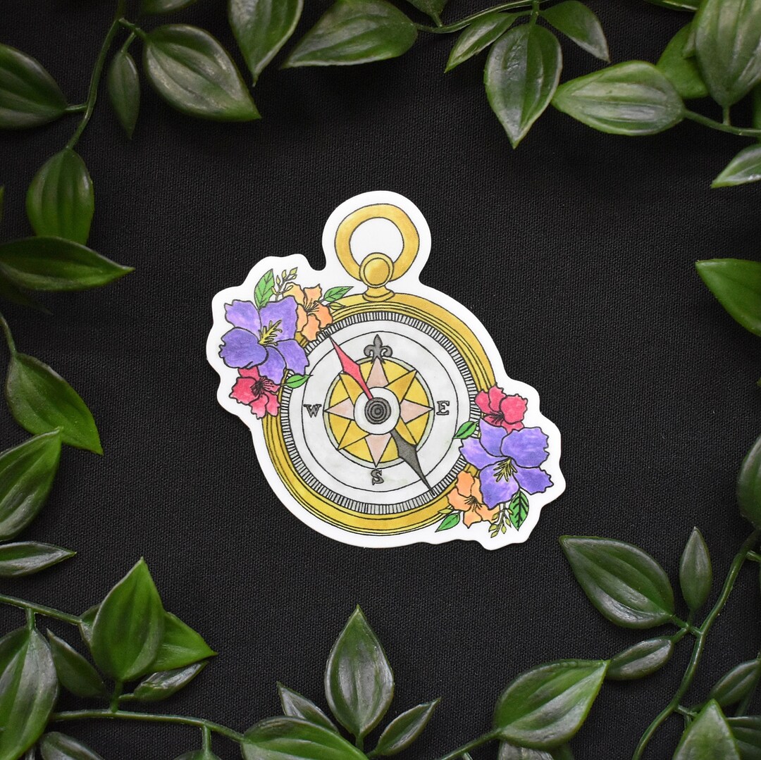 Watercolour Compass Sticker, Vinyl Die Cut Stickers, Plant Lover Gift ...