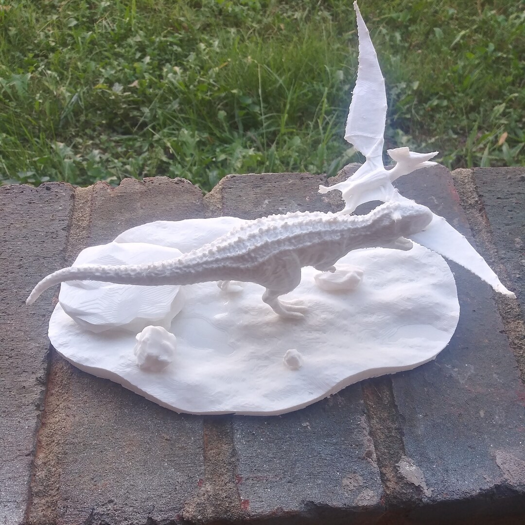Unpainted Carnotaurus Eating Pteranodon Statue Dinosaur With Pedestal ...
