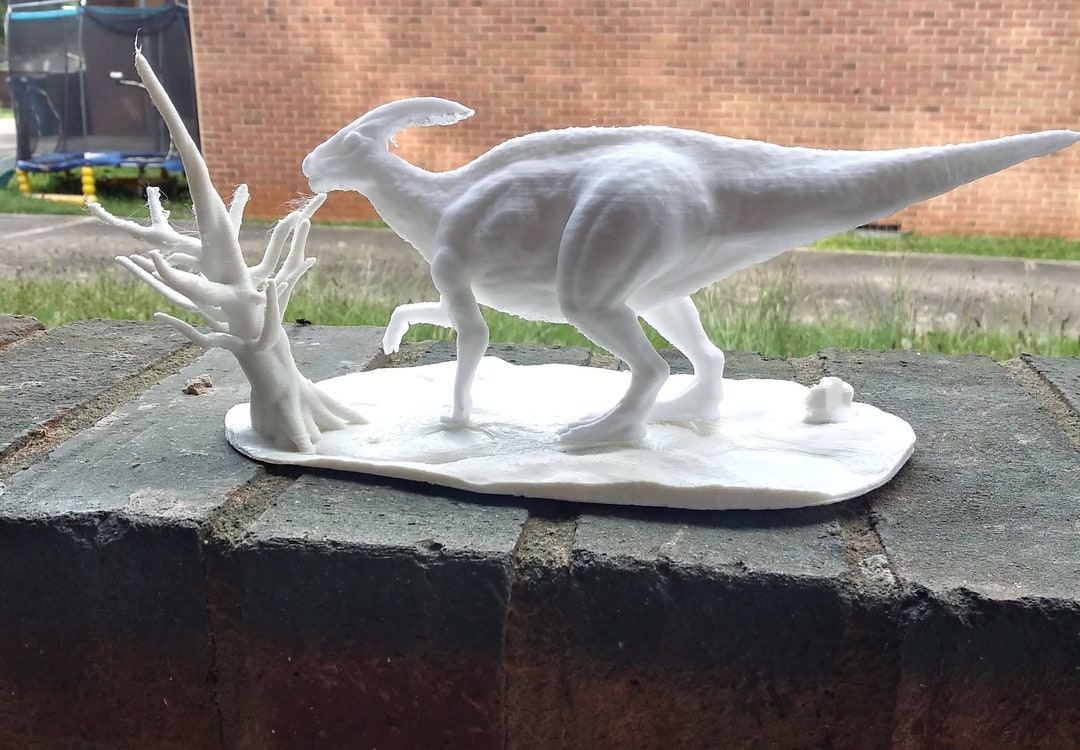 Unpainted Duck-billed Dinosaur Parasaurolophus Statue With Pedestal ...