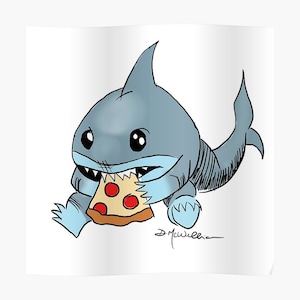 Jeff the Shark Eating Pizza - Etsy