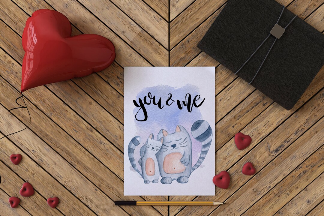 Digital Valentines Day Card, Printable Valentines Cat Card, Valentines ...