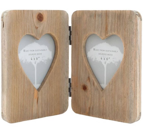 Driftwood Double Heart Photo Frame Holding 2x 4x6 Photos | Etsy UK
