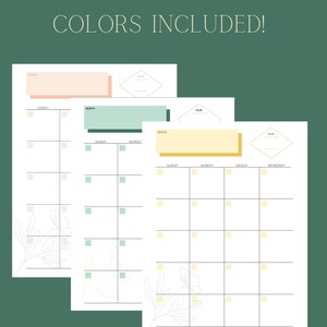 Blank Monthly Calendar 3 Colors digital Download - Etsy