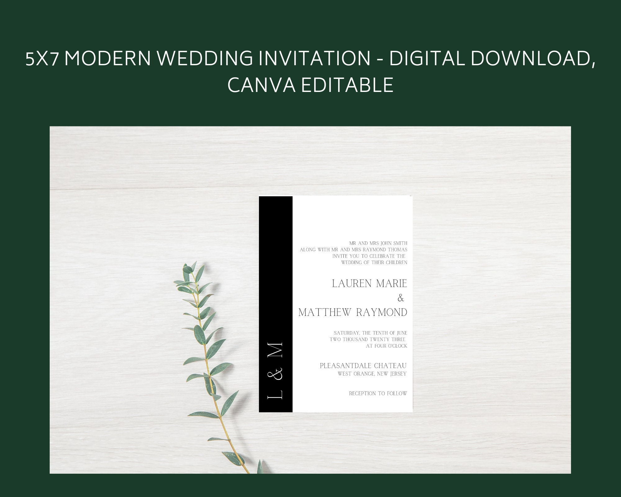 5x7 Modern Wedding Invitation Template Fully Customizable Text in Canva ...