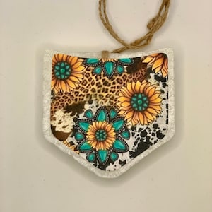 Denim Design Sunflower Cow Print Pocket Car Freshie Country - Etsy