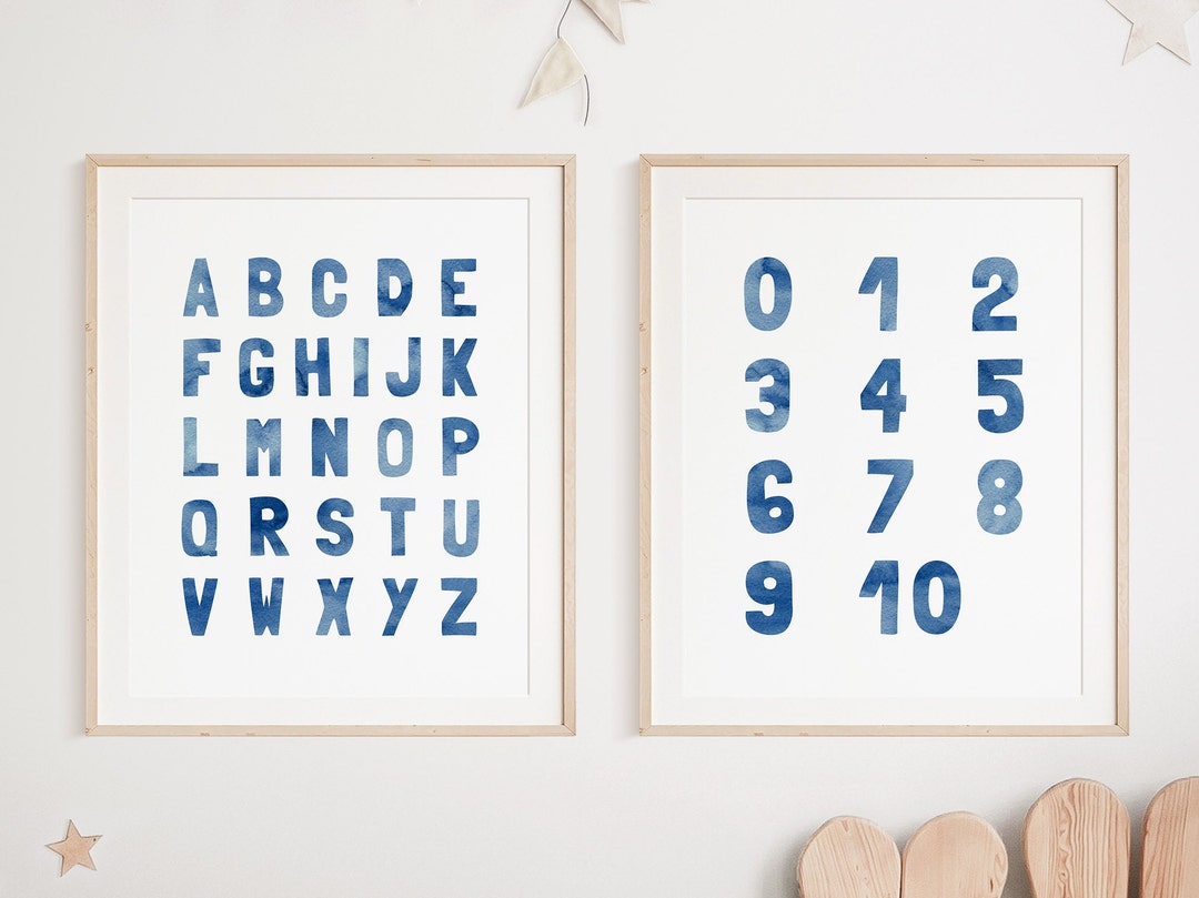 Watercolor Alphabet and Numbers Print | Watercolor Nursery Decor | ABC ...