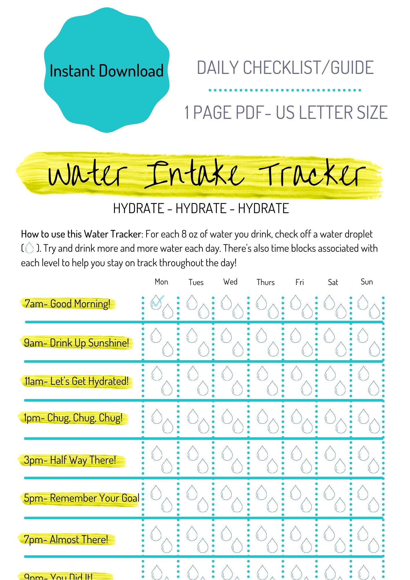 Printable Water Tracker, Hydration Tracker, Water Tracker Printable ...
