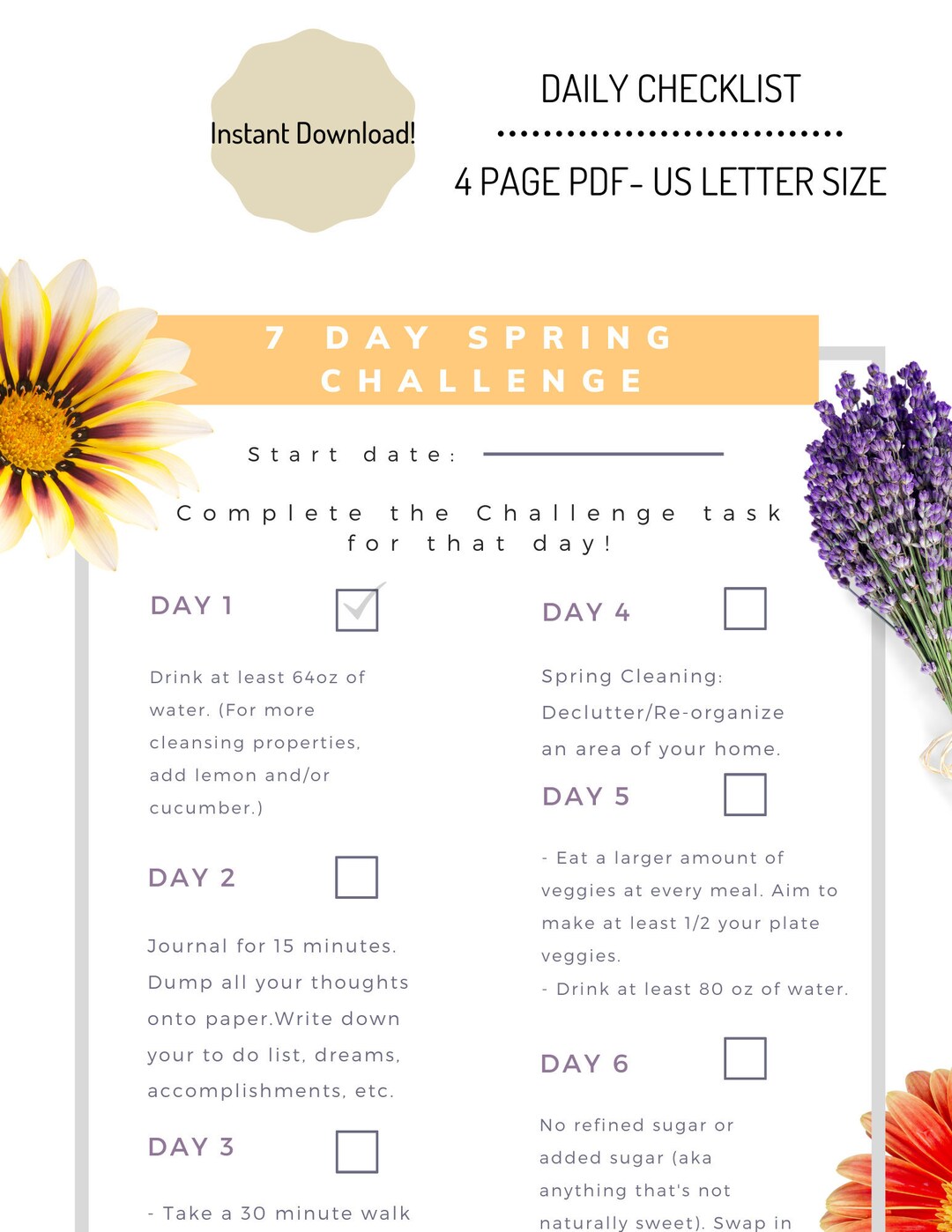 7 Day Challenge Checklist, Daily Checklist, Morning and Evening Routine ...