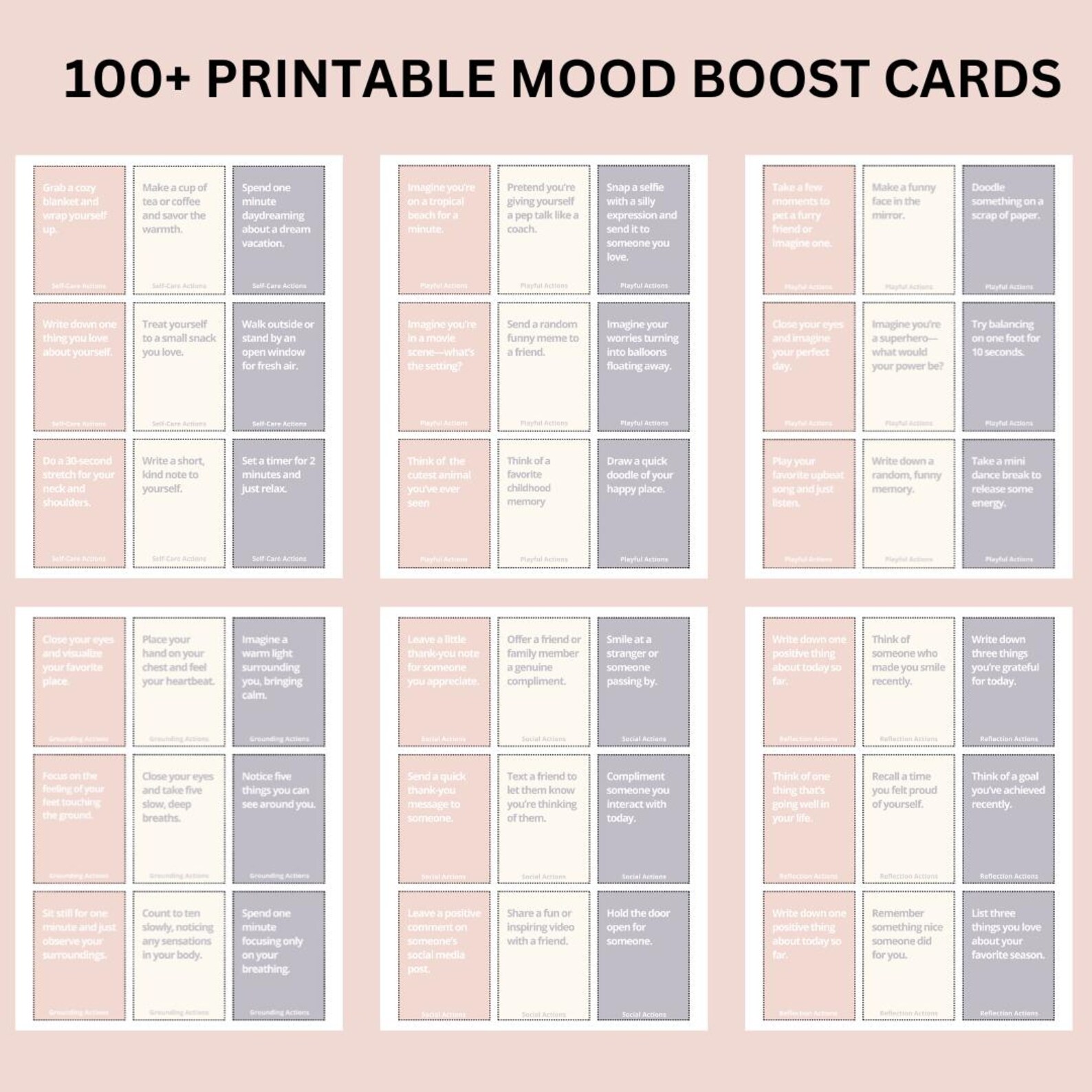 100+ Printable Mood Boost Cards | Self-care Jar Kit for Stress Relief ...