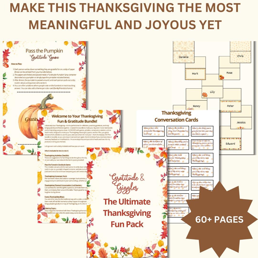 Printable Thanksgiving Party Games Bundle With Bingo & Gratitude ...