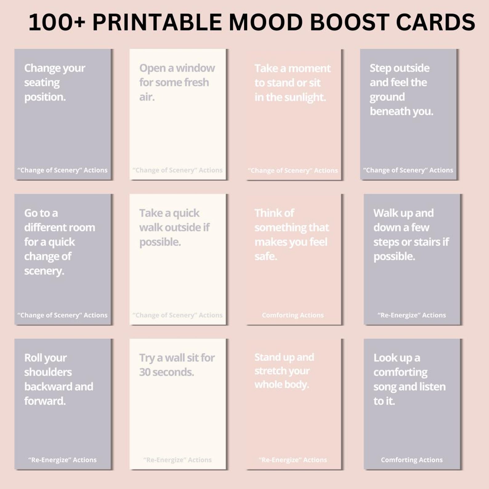 100+ Printable Mood Boost Cards | Self-care Jar Kit for Stress Relief ...