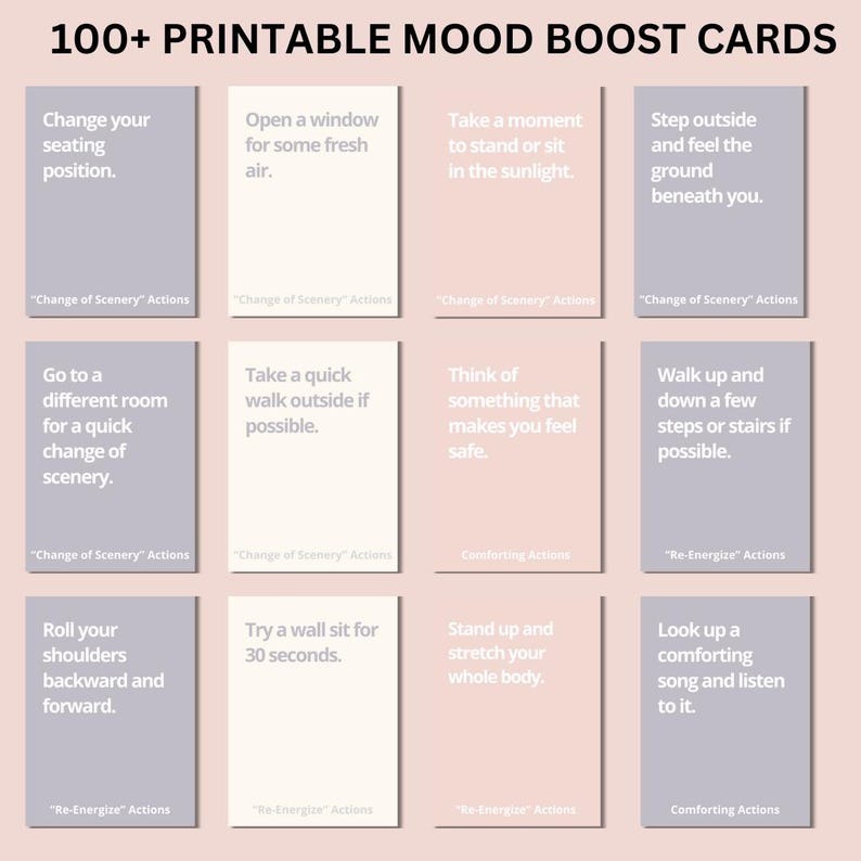 100+ Printable Mood Boost Cards | Self-care Jar Kit for Stress Relief ...