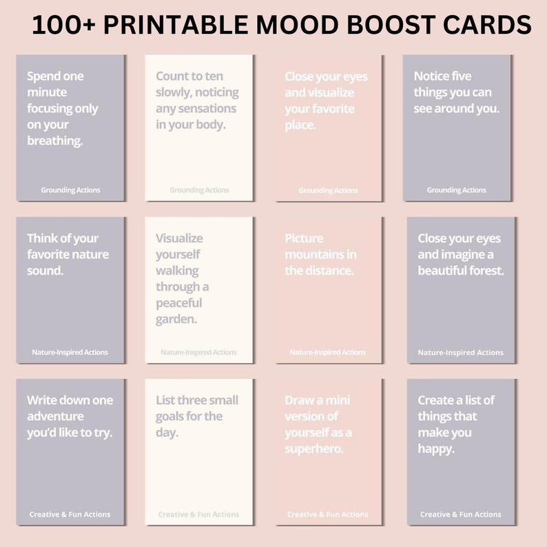 100+ Printable Mood Boost Cards | Self-care Jar Kit for Stress Relief ...