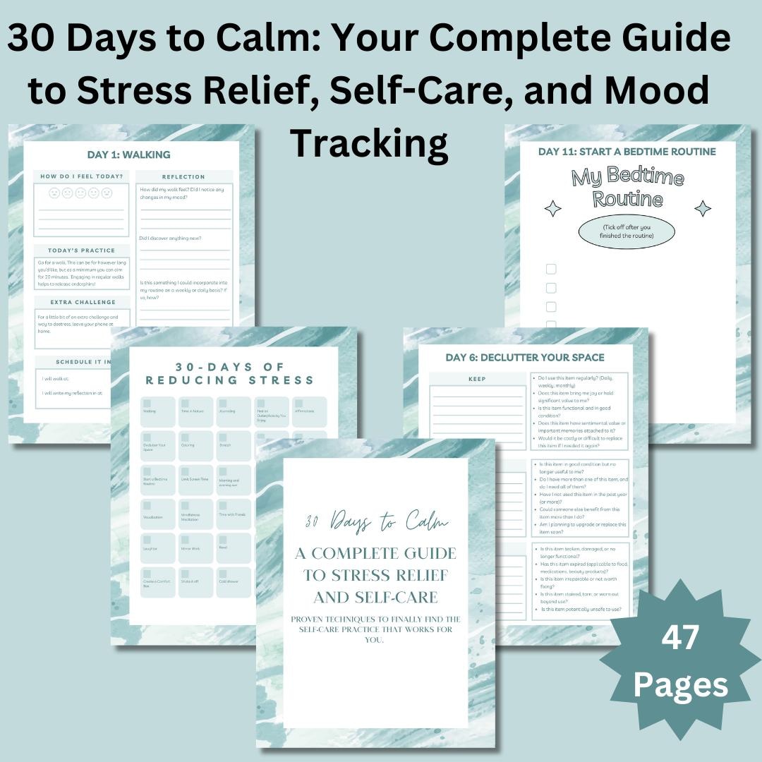 Stress Relief Guide With Mindfulness, Self-care Tips, and Mood Tracker ...