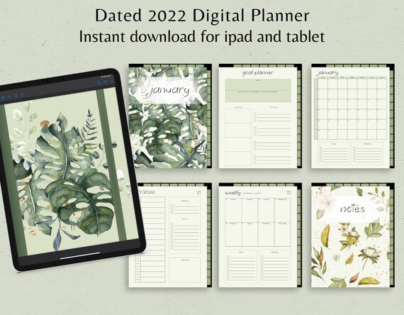 Calendars & Planners Digital Planner for Ipad & Android Tablets Green ...