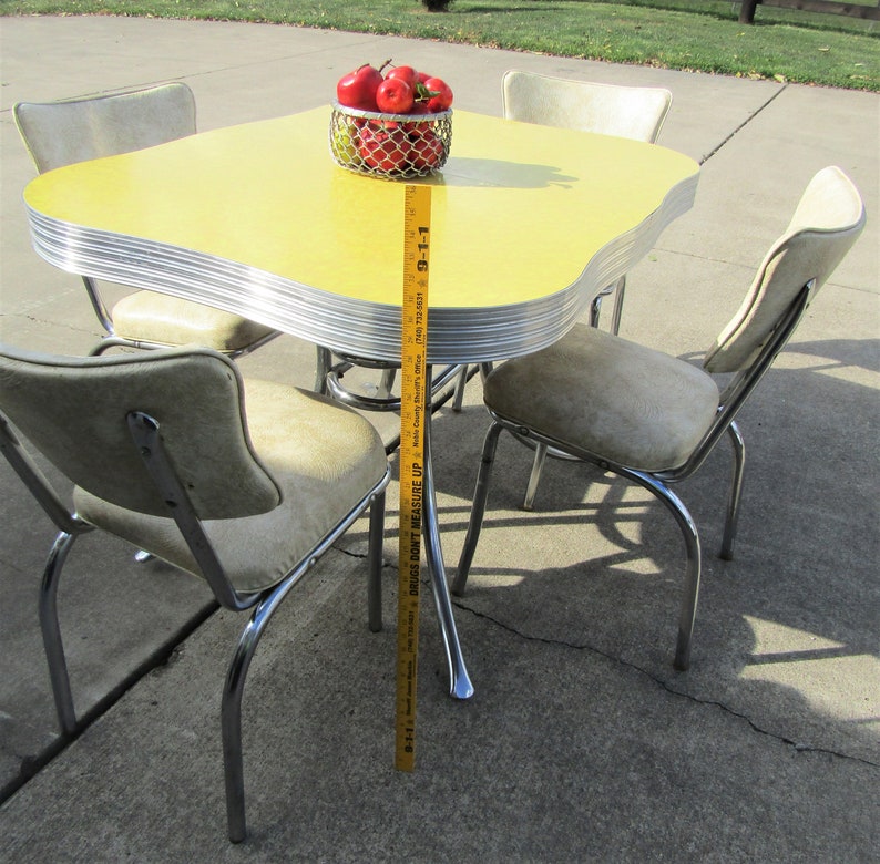 Vintage Chrome and Yellow Formica Kitchen Table and 4 Chairs - Etsy