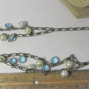 Bezel Set Chain Necklace With Clear Blue Crystals and Pearls - Etsy