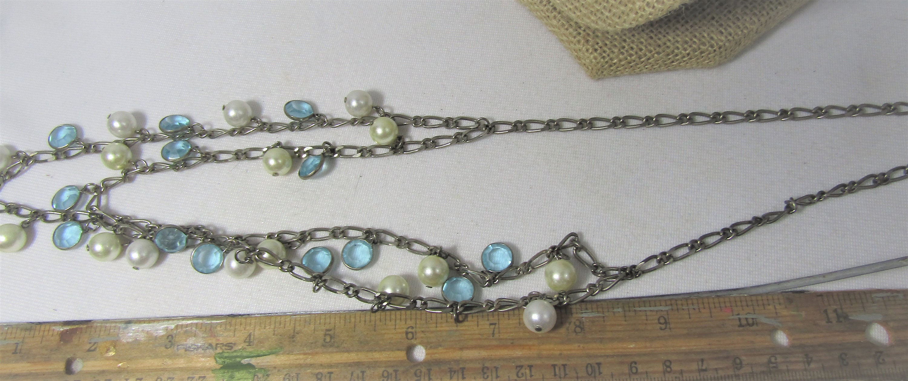 Bezel Set Chain Necklace With Clear Blue Crystals and Pearls - Etsy