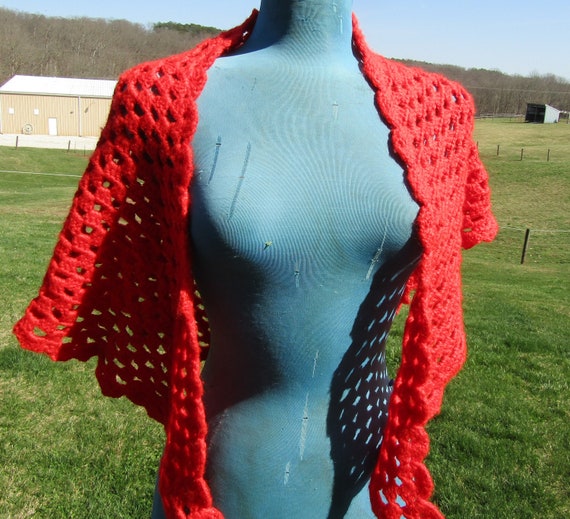 Vintage Red Shawl Cover Up Granny Shawl | Etsy