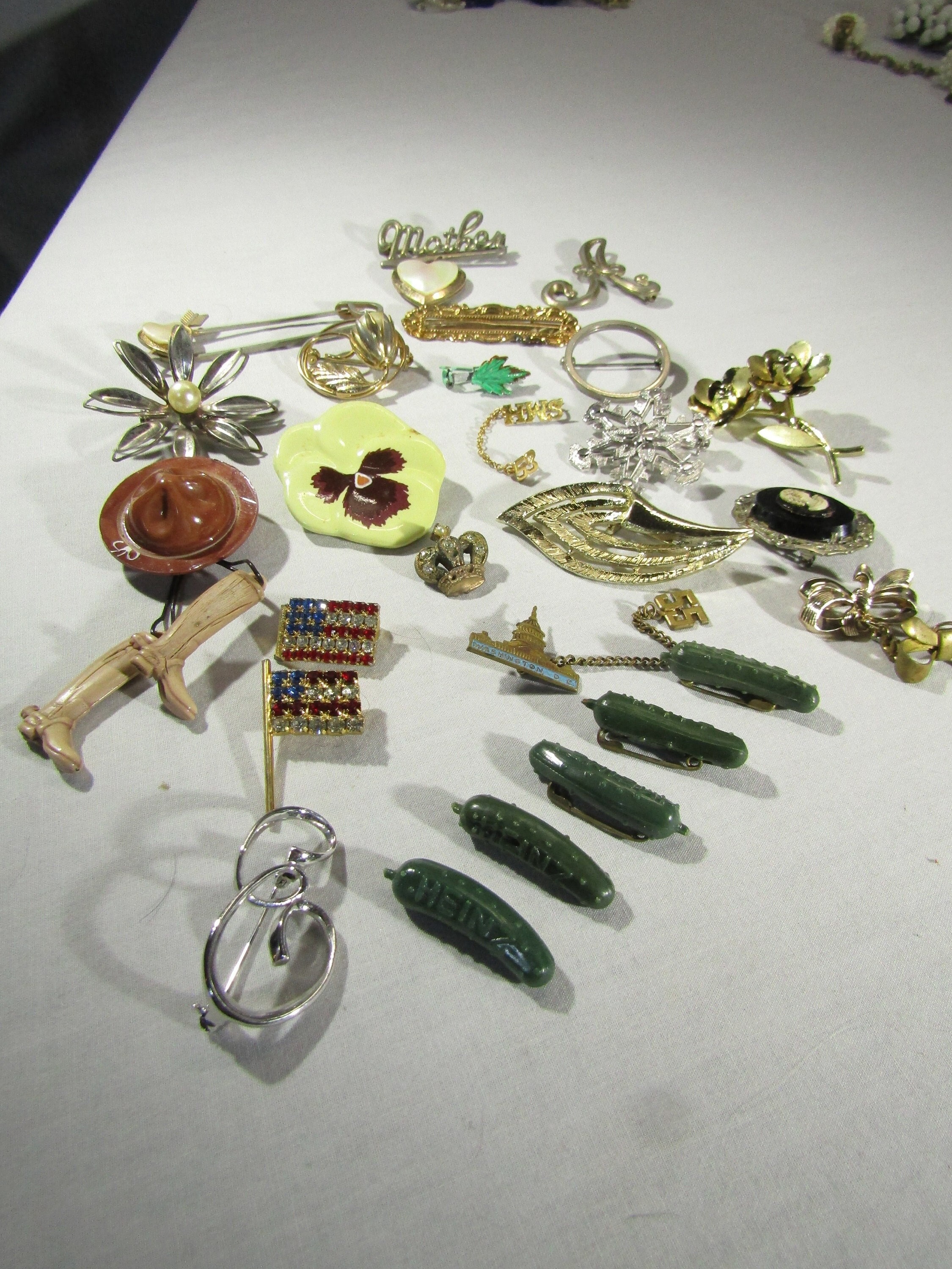 Vintage Brooches , Avon, Pickles, Flags, Rhinestone Brooches, Sterling ...