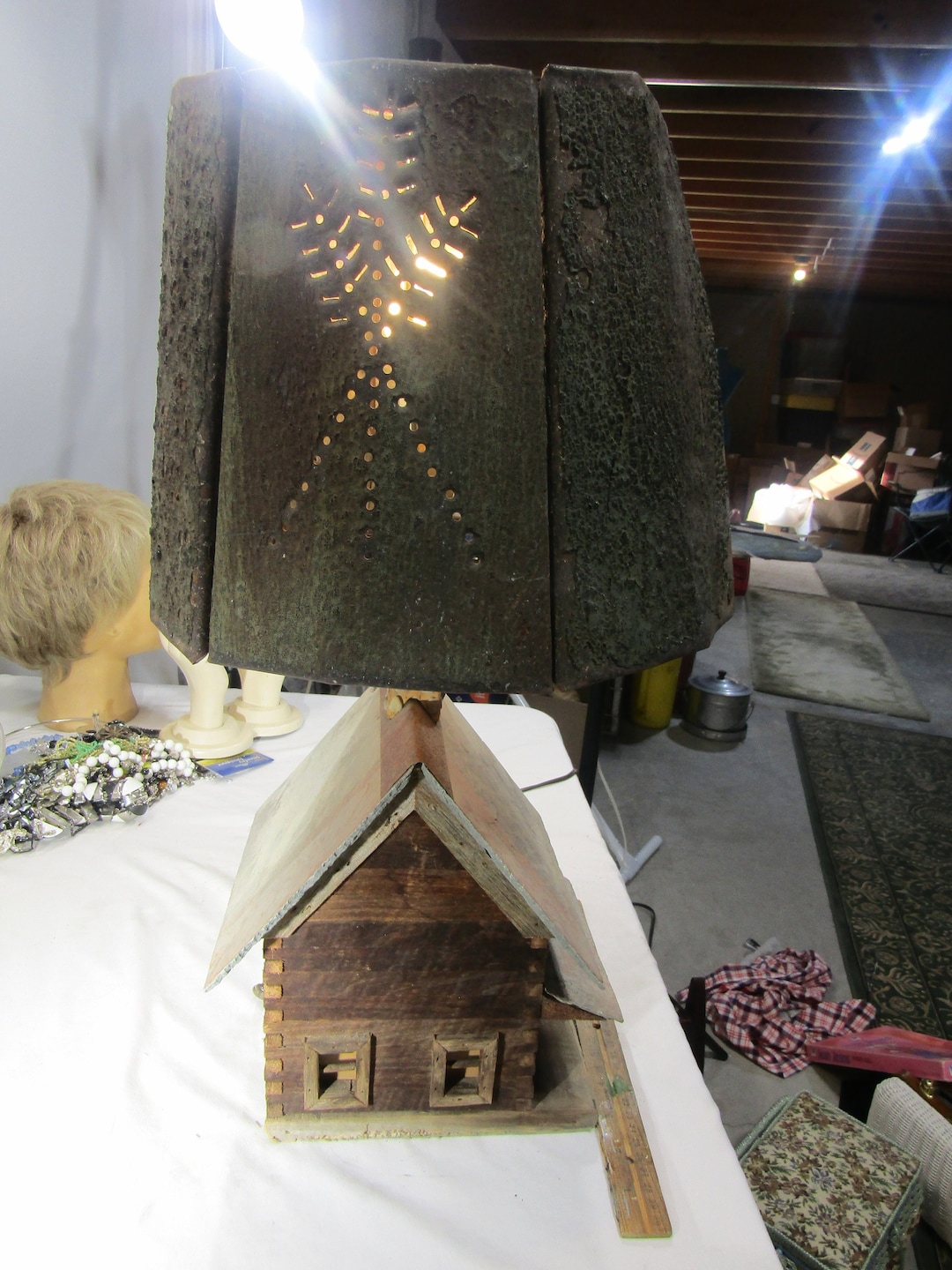 Vintage Log Cabin Table Top Lamp/ Folk Art Lamp - Etsy