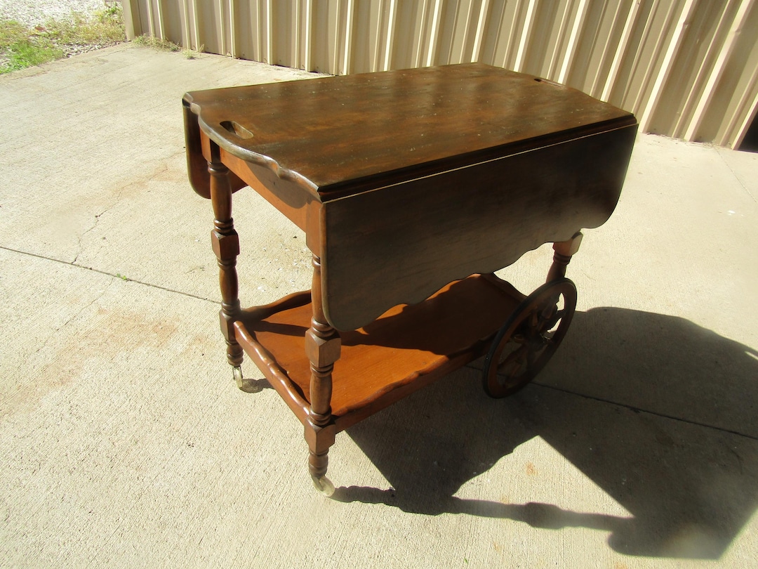 Vintage Rustic Wood Tea Cart - Mid Century Bar Cart - Etsy