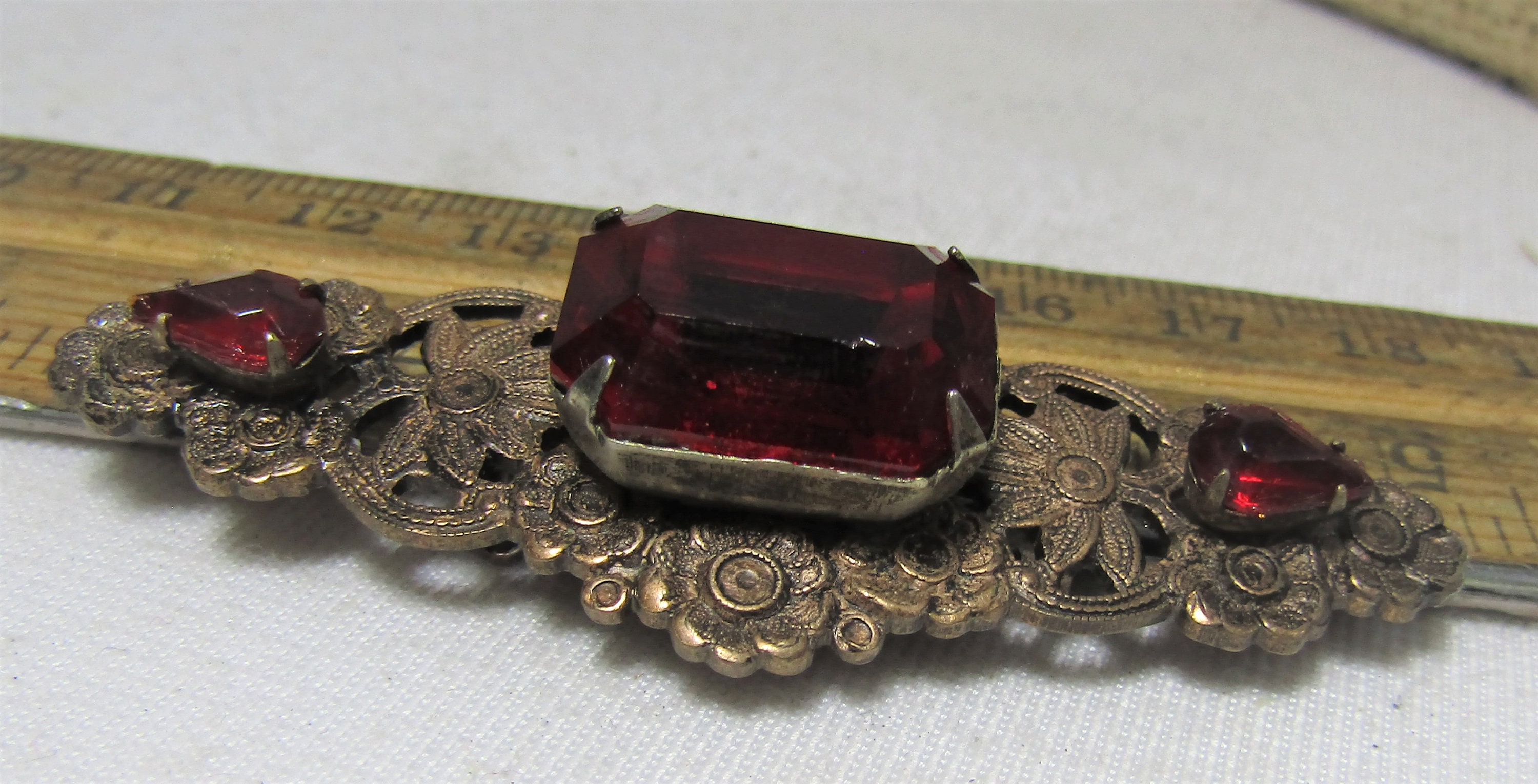 Vintage Red Glass Stone Brooch - Etsy