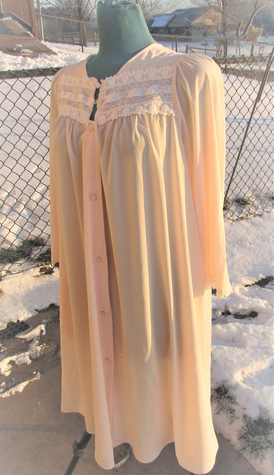 Shadow Line Pink Nylon Robe Med - Etsy