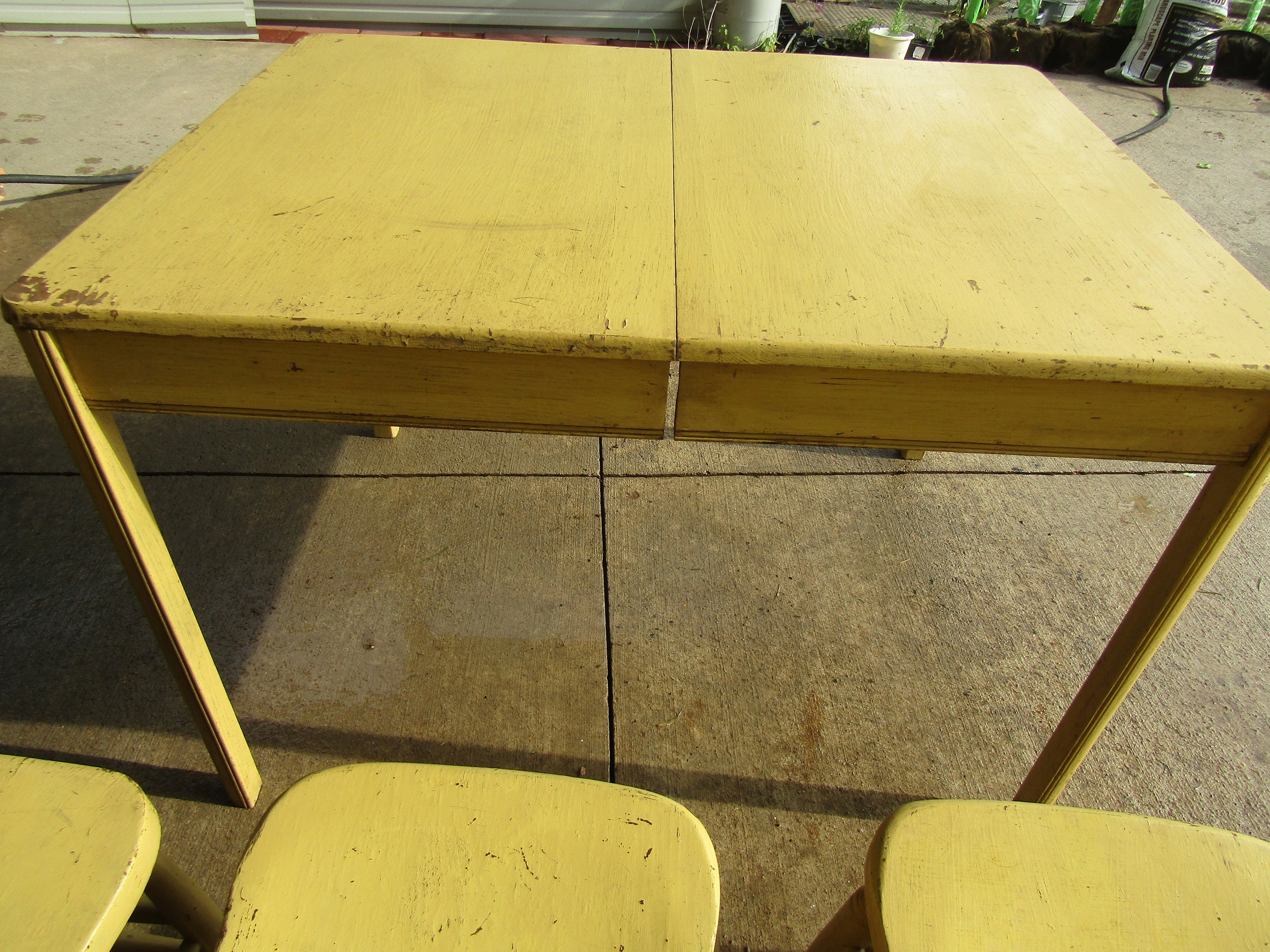 Antique Vintage Yellow Chic Oak Farmhouse Table and Oak Chairs - Etsy
