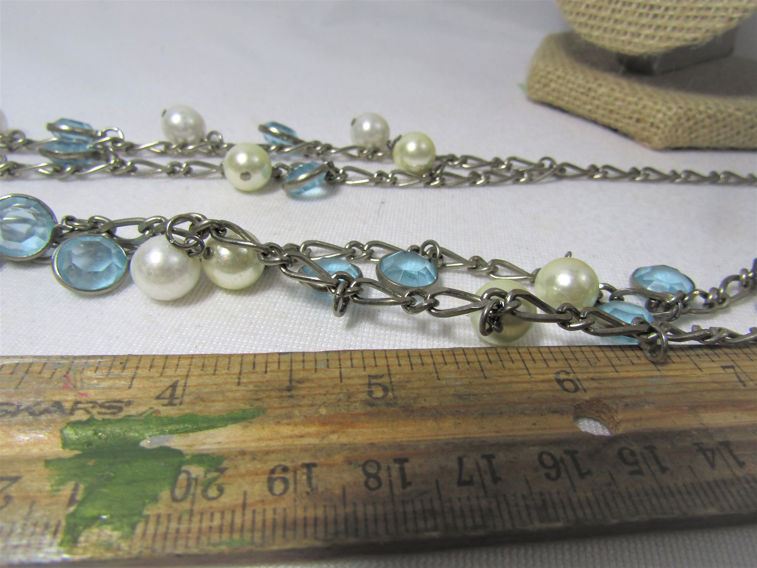 Bezel Set Chain Necklace With Clear Blue Crystals and Pearls - Etsy
