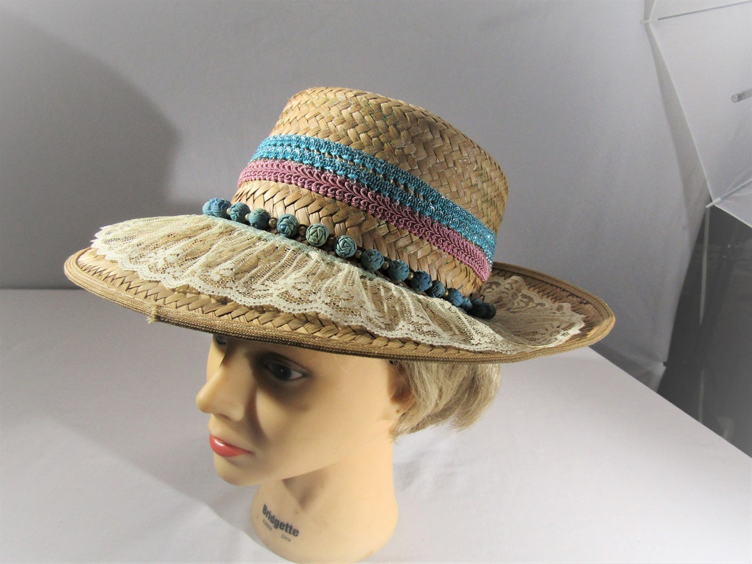 Turquoise Straw Hat - Etsy