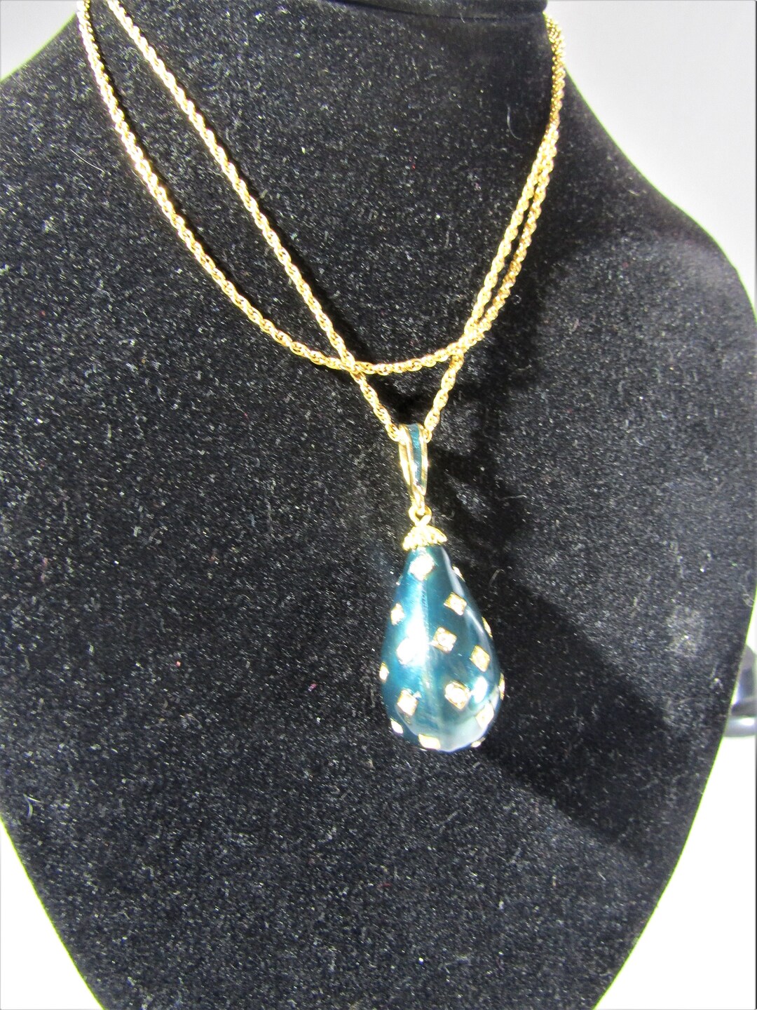 Vintage Joan Rivers Blue Rhinestone Egg Necklace - Etsy