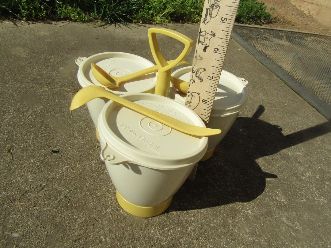 Complete Vintage Tupperware Condiment Caddy Set 3 Bowls W Lids And Spoons Cadd Etsy