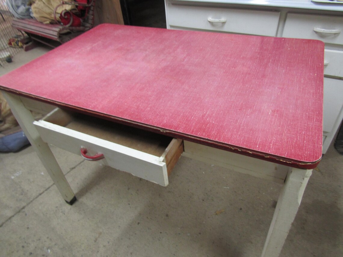 Vintage Red Formica Top Table With Drawer - Etsy