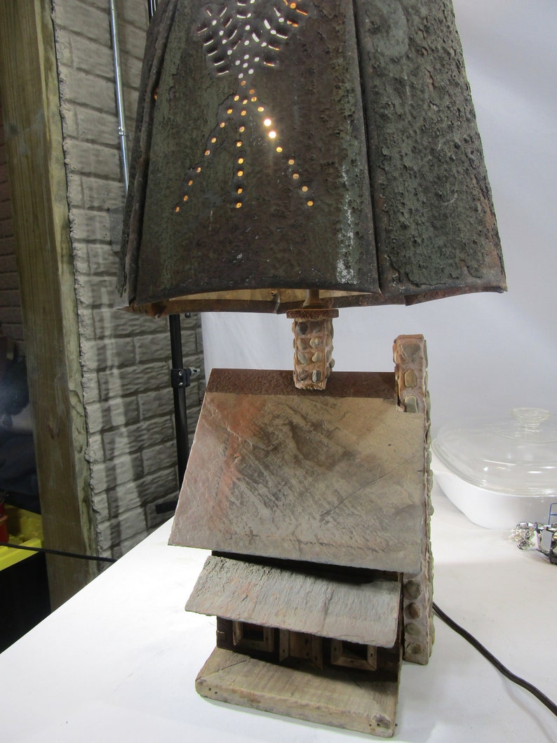 Vintage Log Cabin Table Top Lamp/ Folk Art Lamp - Etsy